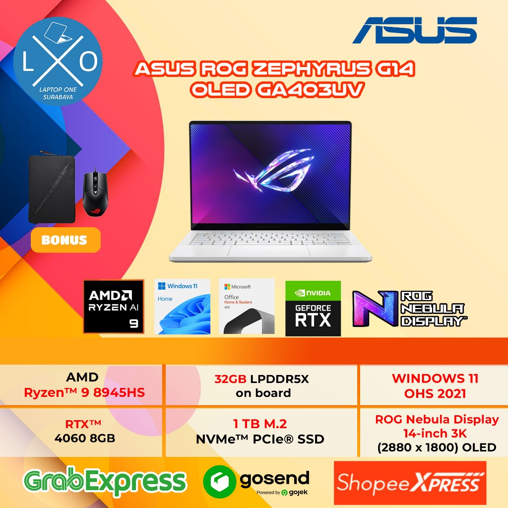 Jual ASUS ROG ZEPHYRUS G14 OLED GA403UV RYZEN 9 8945HS RTX4060 8GB ...