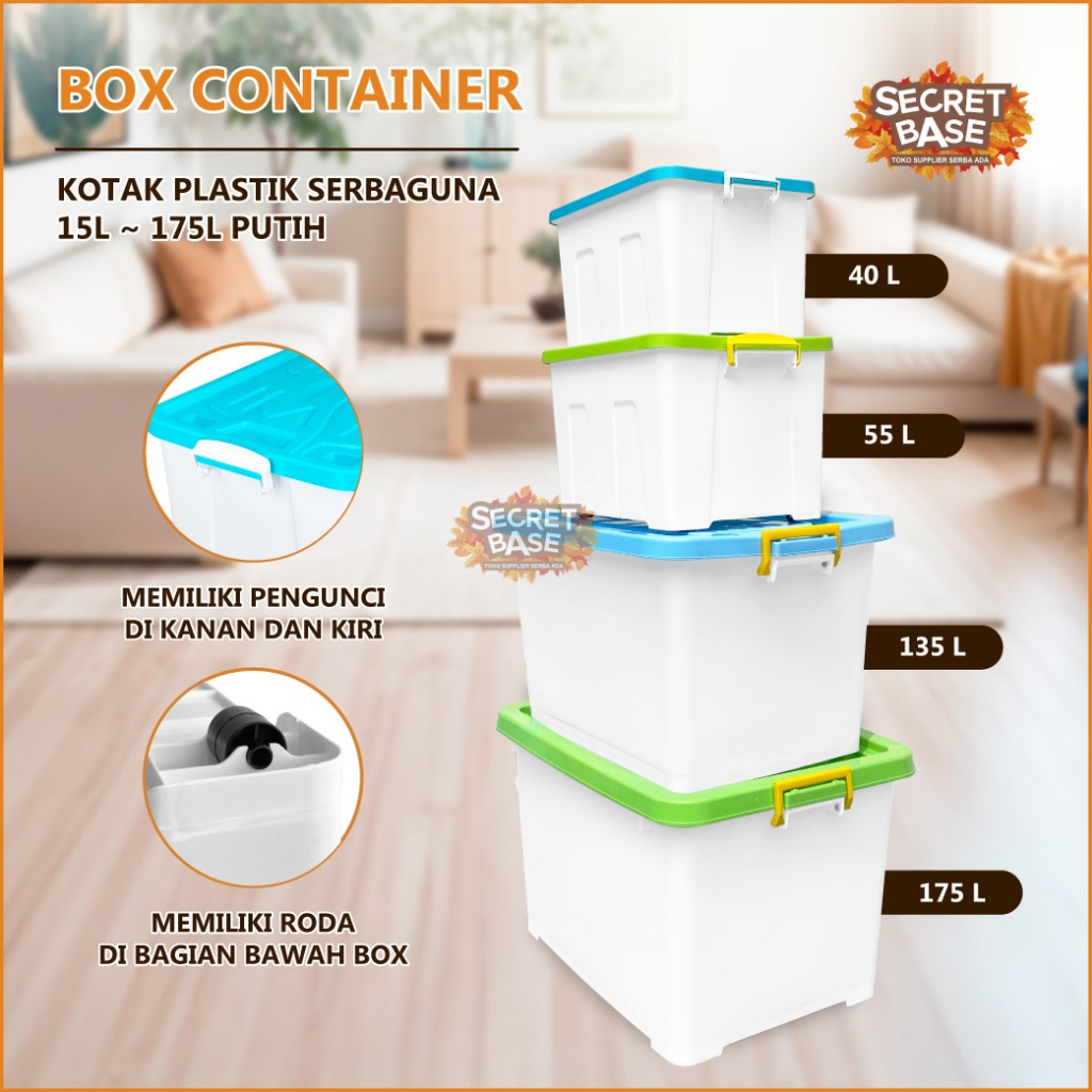 Jual BOX CONTAINER - Kotak Plastik Serbaguna 15L ~ 175L Putih ...