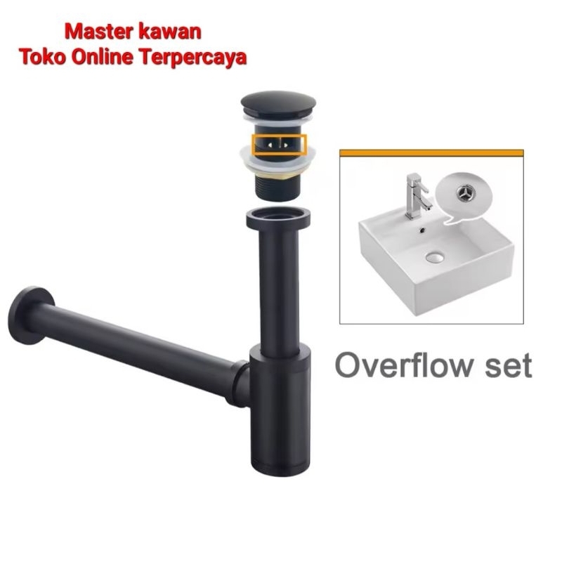 Jual Sifon Wastafel Botol Stainless Hitam Overflow /Sifon pembuangan ...