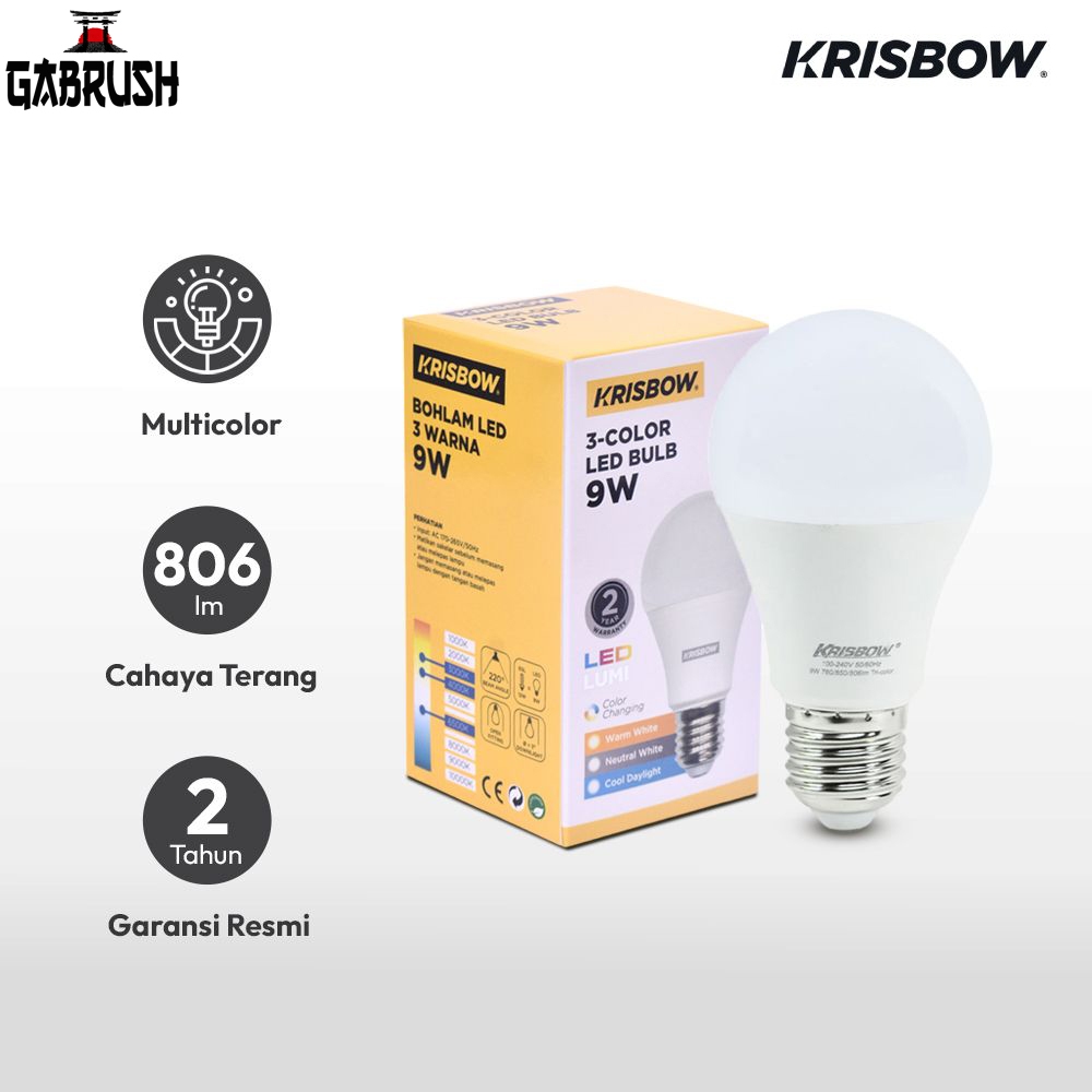 Jual Krisbow Bohlam LED Multi Color 9 Watt Lampu Switch 3 Warna ...