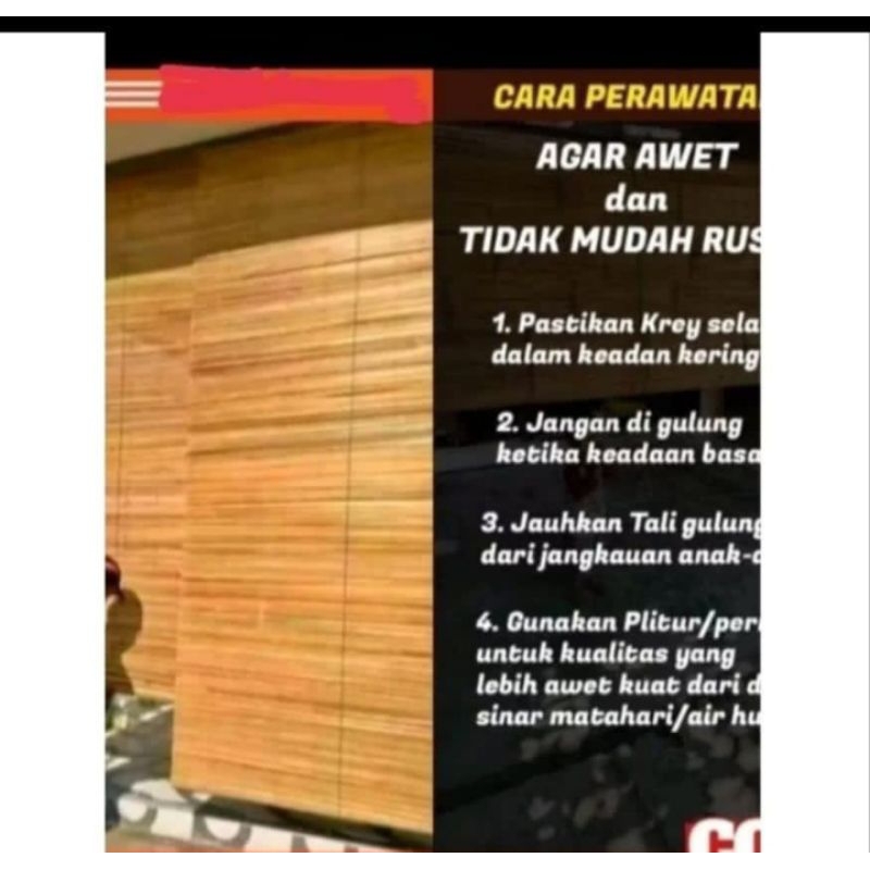 Jual tirai bambu kere ukuran 2mx2m lengkap dengan tali gulungan gerekan ...