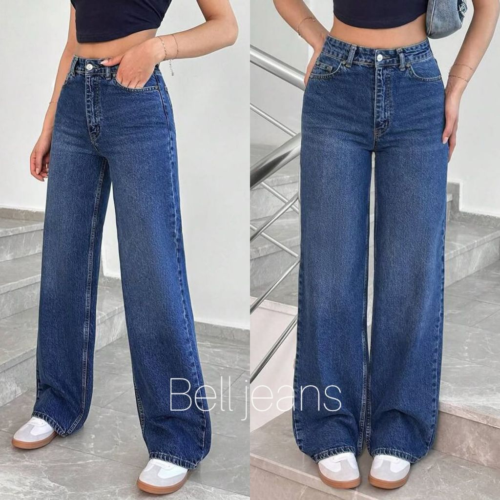 Jual [Bell Jeans] -Highhwaist Loose Wid Leg Jeans Viona Dark Blue Wosh ...