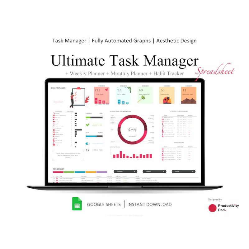 Jual To-do List Spreadsheet for Google Sheets | Task Tracker, Daily ...