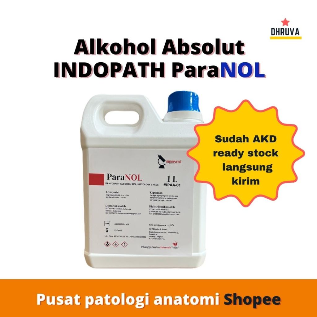 Jual Alkohol Absolut 1 Liter Indopath ParaNOL Histologi Grade Sudah AKD ...