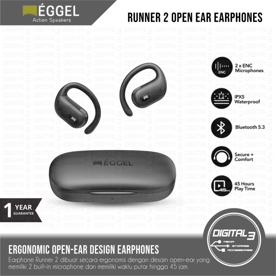 Jual EGGEL Runner 2 Open Ear Bluetooth Wireless Earphone Air Conduction ...