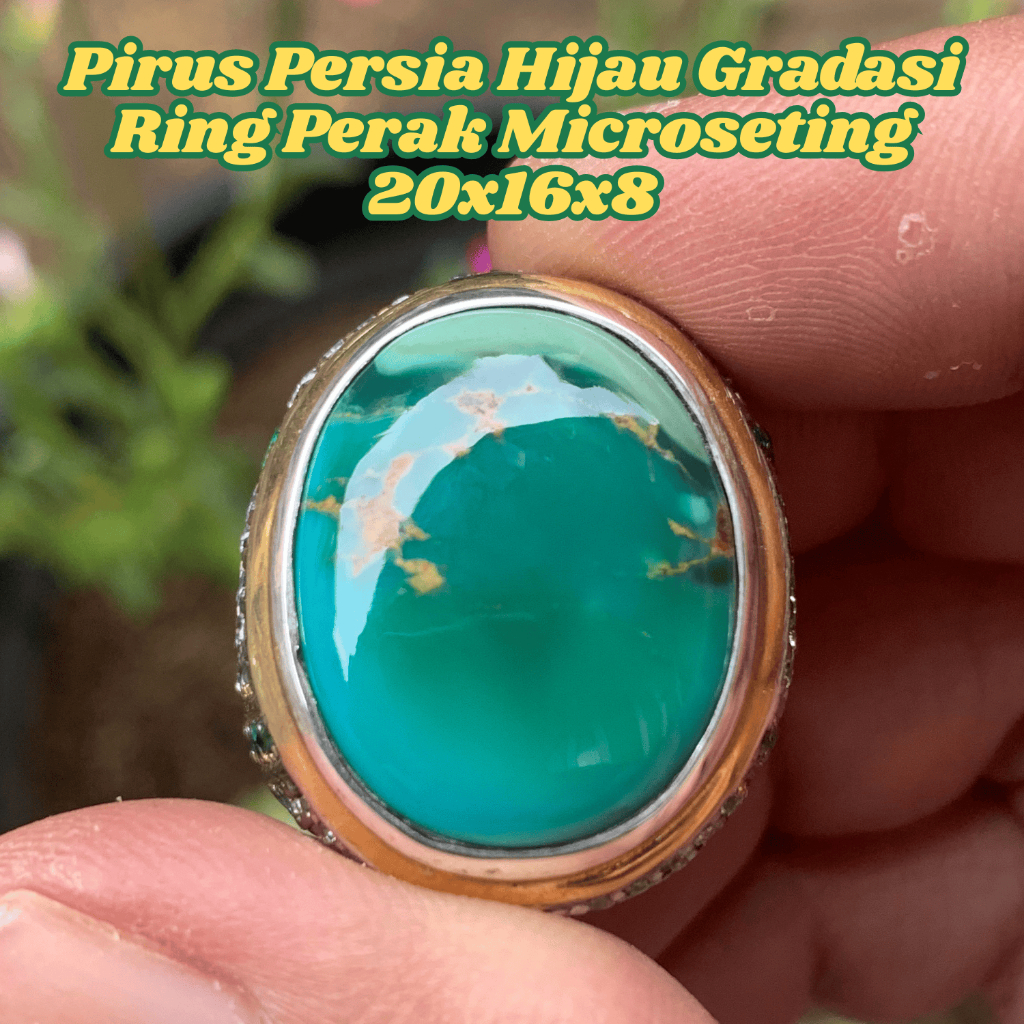Jual Pirus Persia Gradasi Hijau Tosca Karakter Ring Perak Microsetting ...