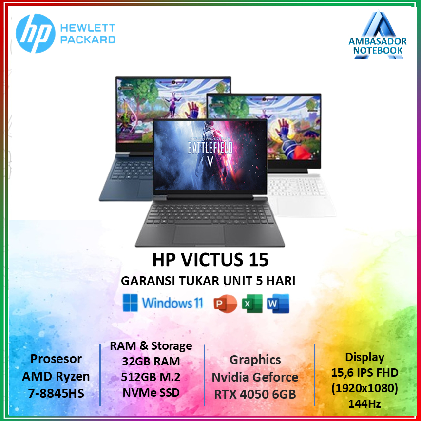 Jual Hp Victus 15 Ryzen 7 8845HS RTX4050 6GB/ 32GB 512GB W11+OHS 15 ...