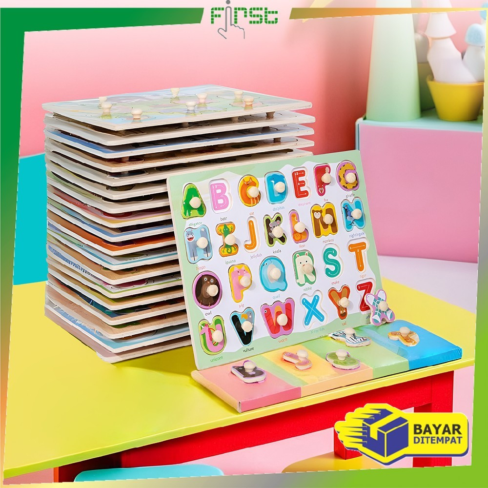 Jual FH-M324 Puzzle Kayu Knob Mainan Kayu Puzzle Angka Abjad Anak ...