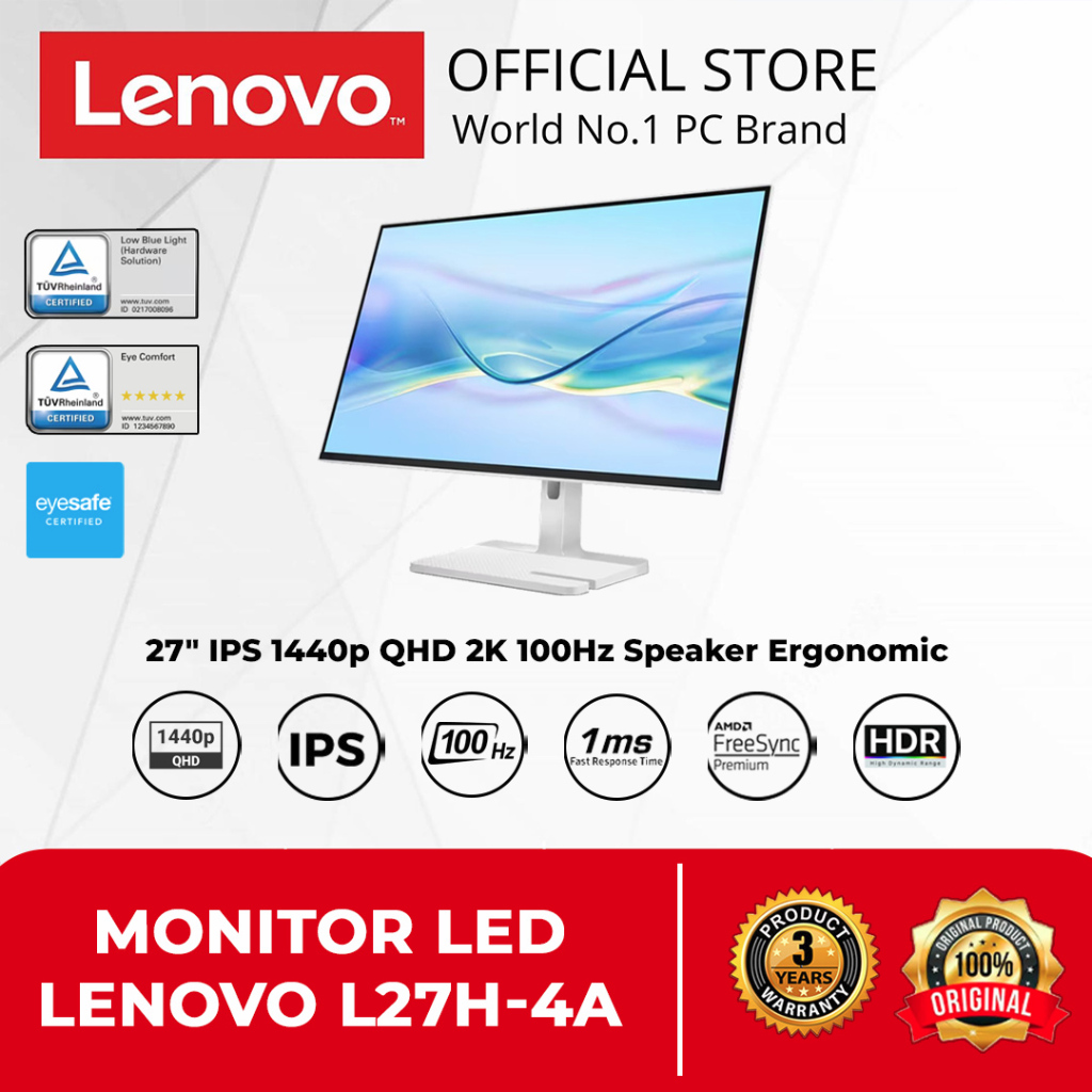 Jual MONITOR LED LENOVO L27H-4A 27" IPS 1440P HDR10 99%SRGB QHD 2K ...
