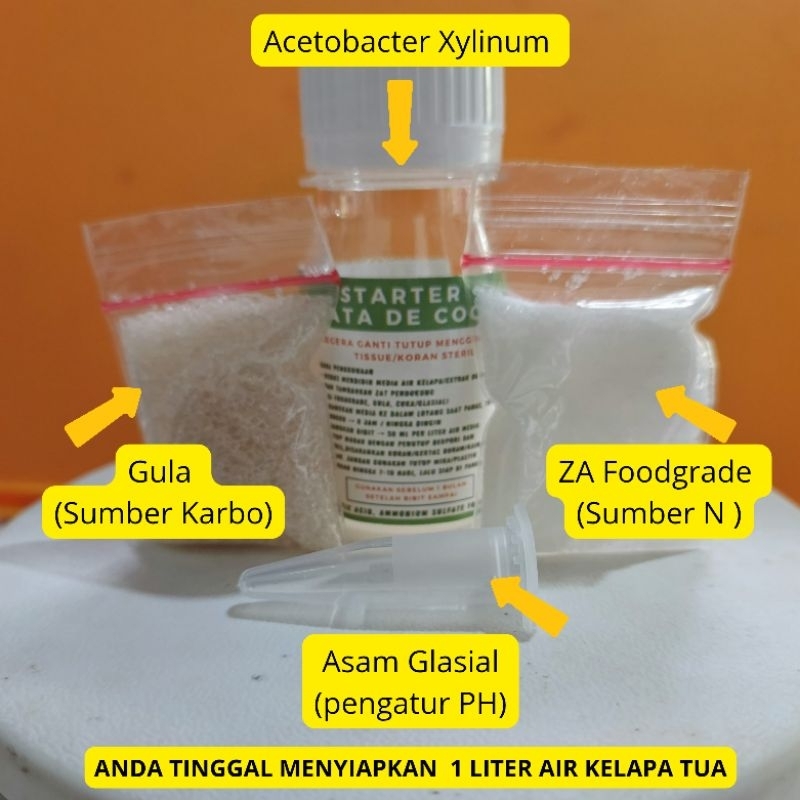 Jual PAKET PEMBUATAN NATA DE COCO LENGKAP Acetobacter xylinum, ZA Foodgrade, cuka, dan Gula ...