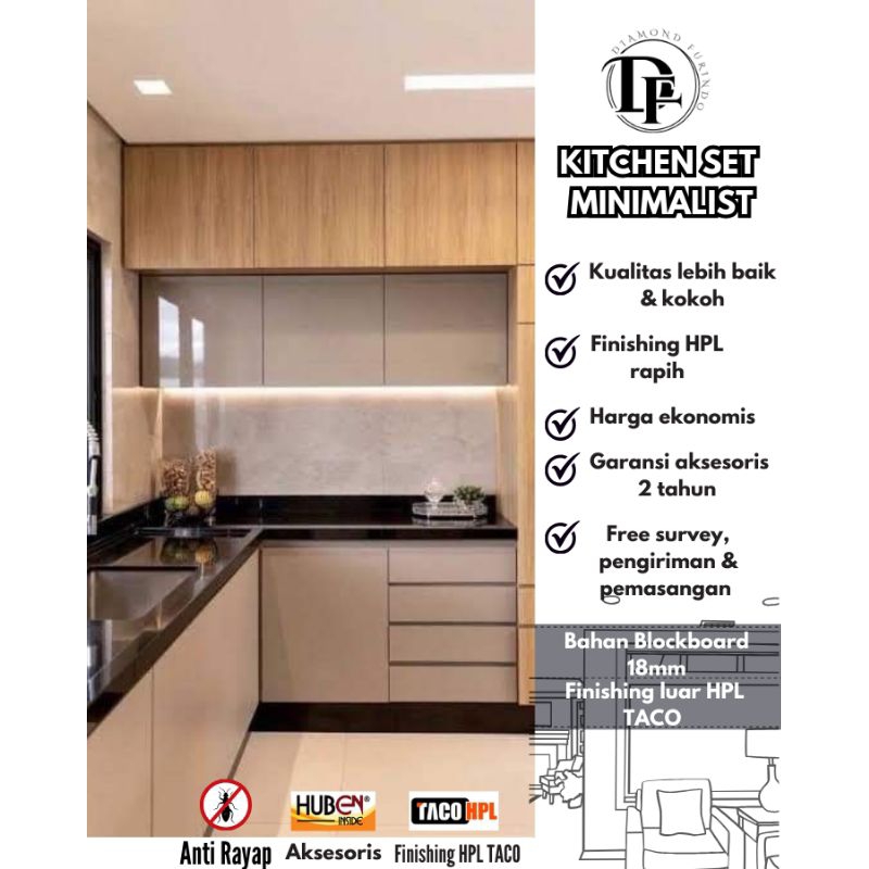 Jual Kitchen set custom minimalist Tebal .bahan 18mm Finishing Luar HPL ...