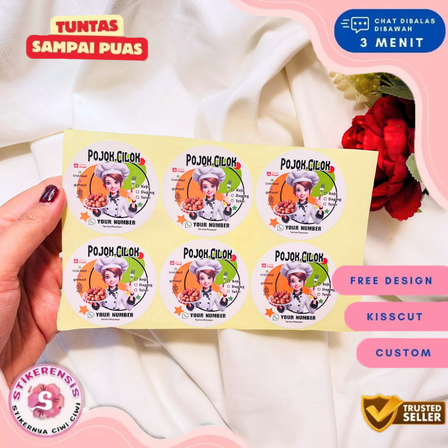 Jual Stikerensis Sticker Cireng Ayam Sticker Cilok Bulat Free Desain ...