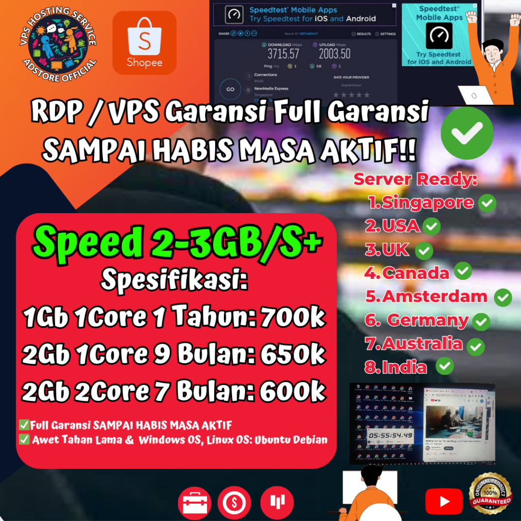 Jual RDP / VPS Windows Ubuntu Debian Full root & Full Administrator & Full Garansi BULANAN [ 7 ...