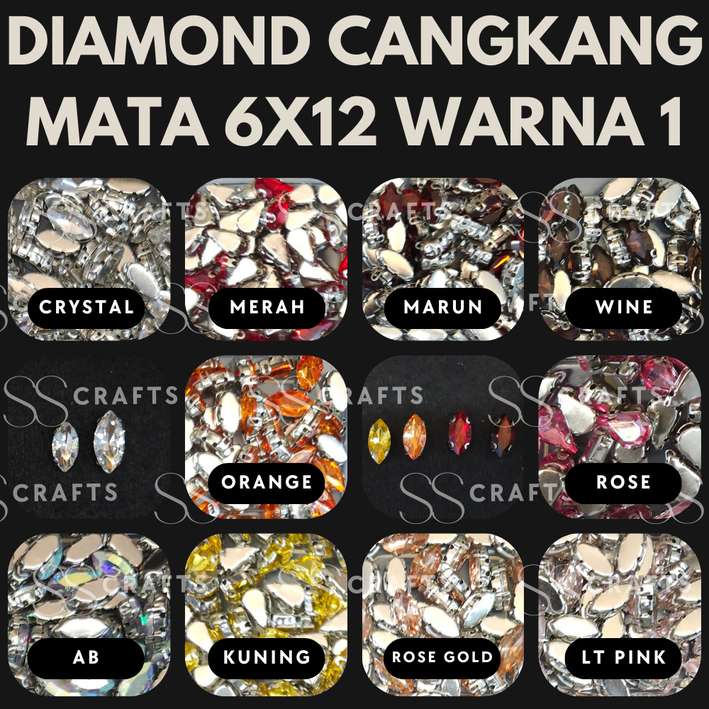 Jual DIAMOND CANGKANG PERMATA CANGKRANG KACA SIKU / MATA 6X12 WARNA 1 ...