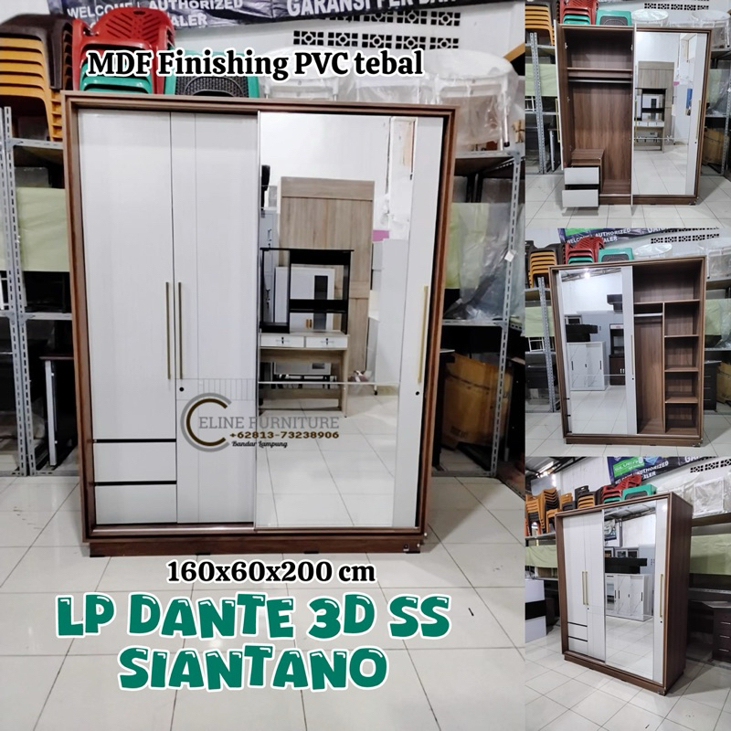 Jual Lemari Pakaian MDF 2P Swing + 1P Sliding Dante 3D SS | Shopee Indonesia