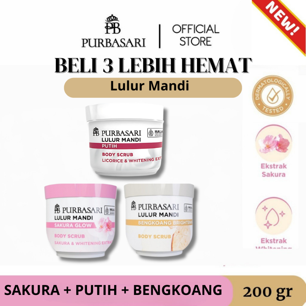 Jual MFI - [PAKET 3 PCS] PURBASARI Lulur Mandi Body Scrub | Netto 200 gr & 100 gr | Bengkoang ...