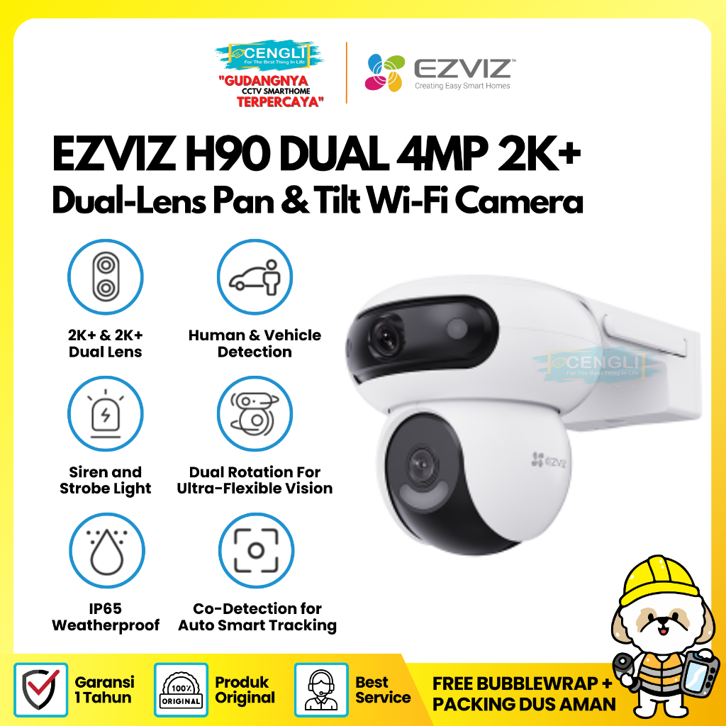 Jual IP Camera Ezviz H90 Dual 4MP 2K+ & 2K+ Dual-Lens Pan & Tilt Wi-Fi Camera CCTV Dual Lens ...