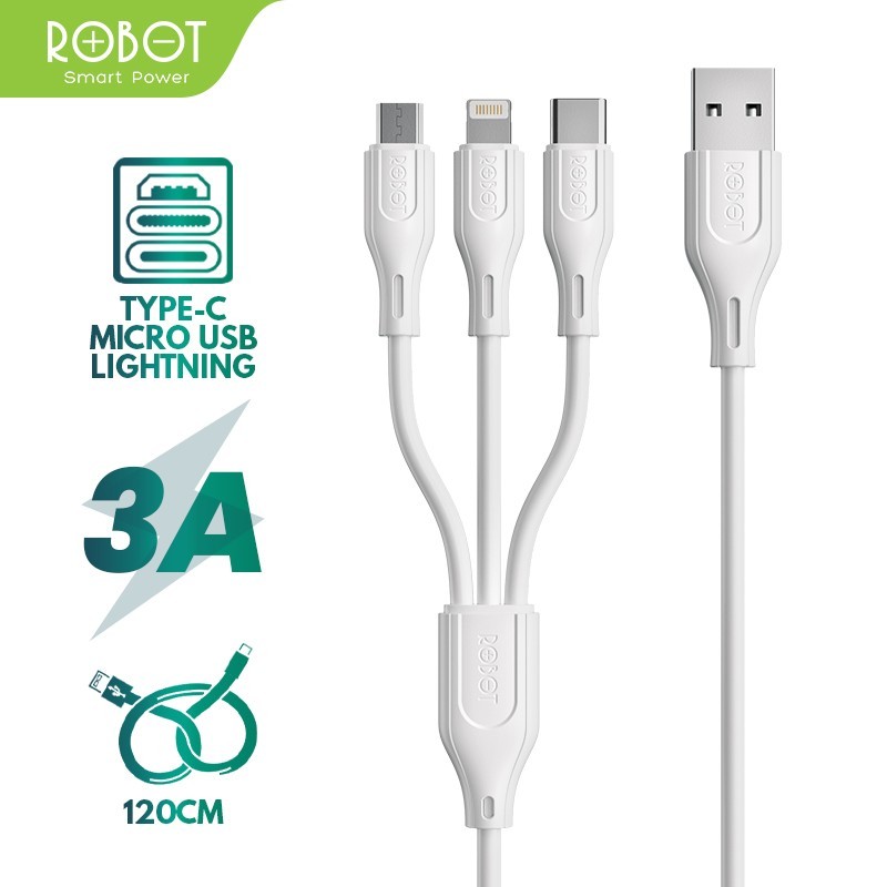 Jual ROBOT RDY120 Kabel 3 In 1 Fast Charging 3A 120 Cm | Shopee Indonesia