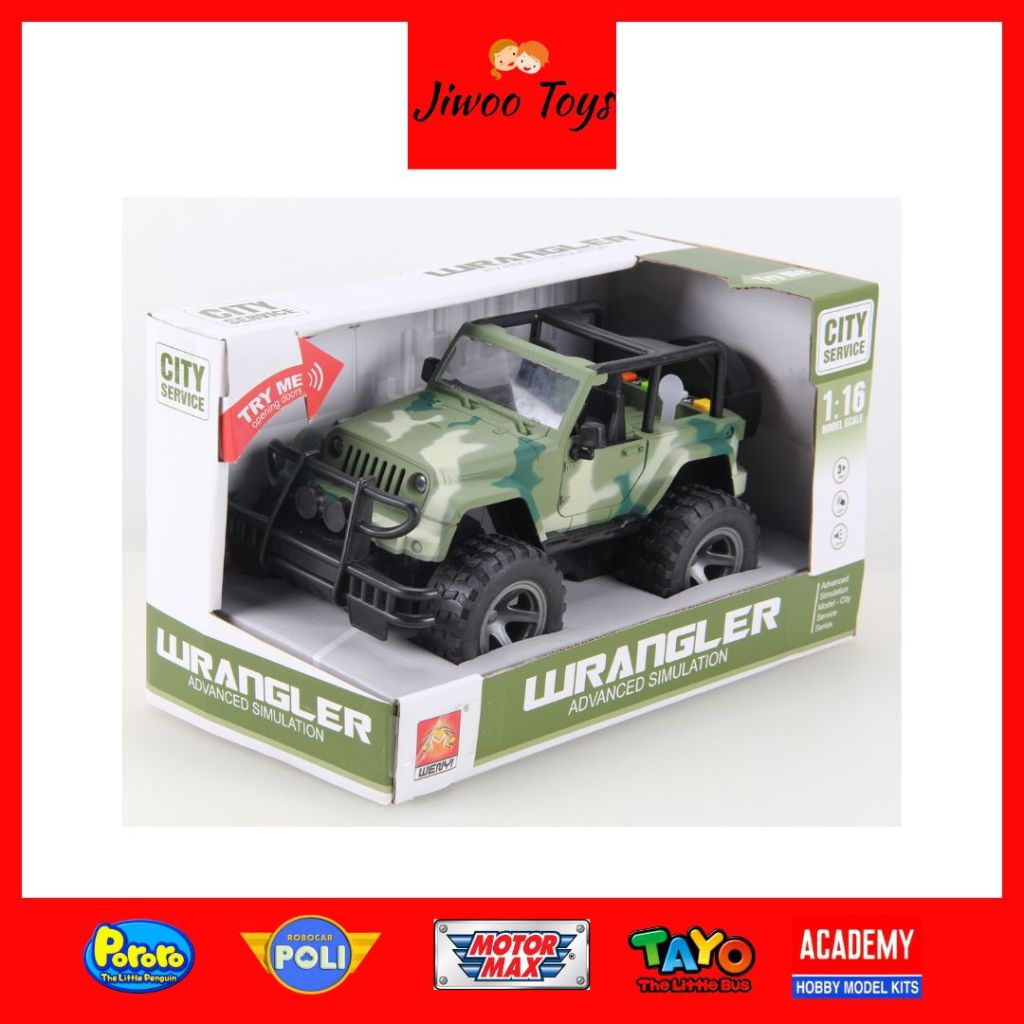 Jual Mainan Mobil Jeep Wrangler Green Army Sound And Light HWA1100400 ...