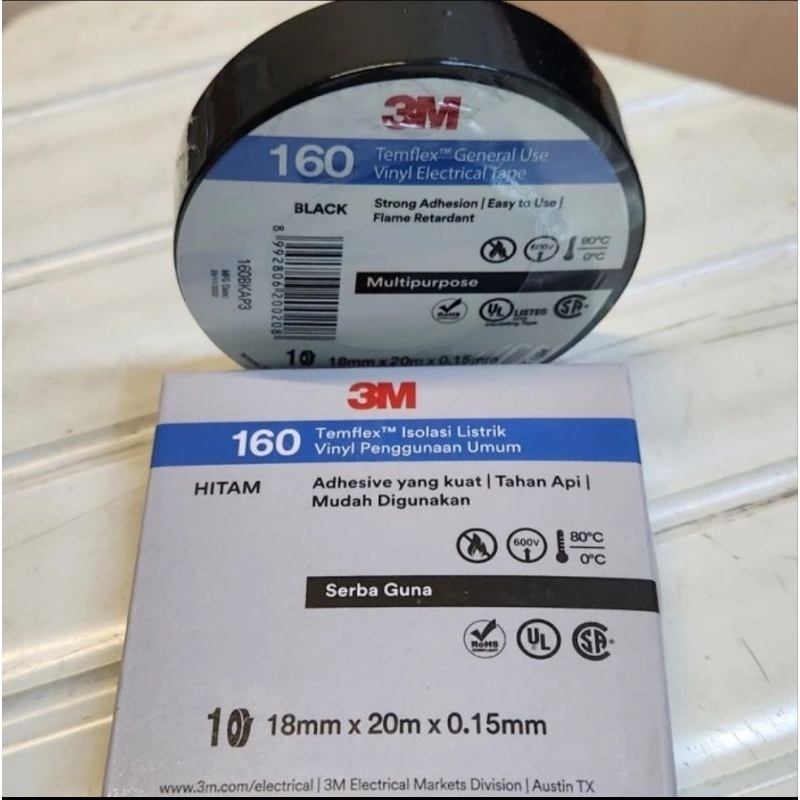 Jual 3M Isolasi Listrik Temflex 160 Hitam GU1500 (18mm x 0.15mm x 20mtr ...