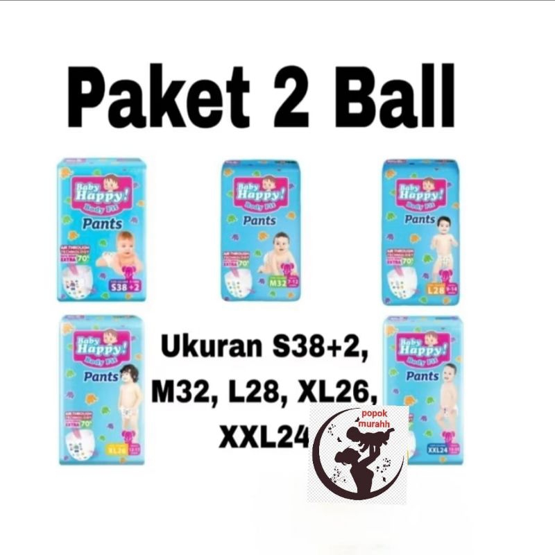 Jual PAKET HEMAT 2 BAL POPOK MURAH BABY HAPPY PANTS S38+2 M32 L28 XL26 XXL24 POPOK CELANA(PAKET ...
