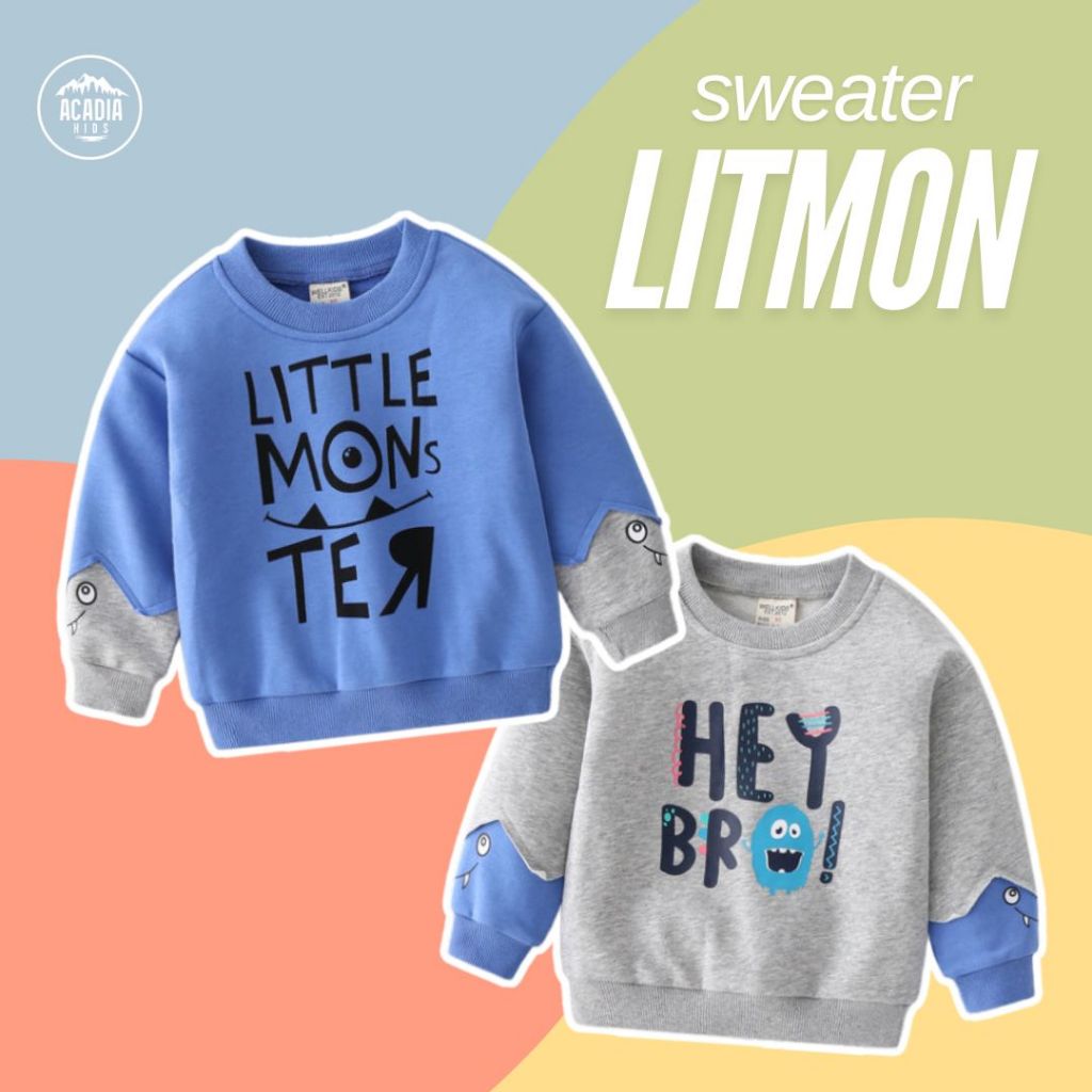 Jual acadiakids Sweater Anak Laki-Laki 1-7 Thn Atasan Lengan Panjang Motif Grafik Monster Tebal ...