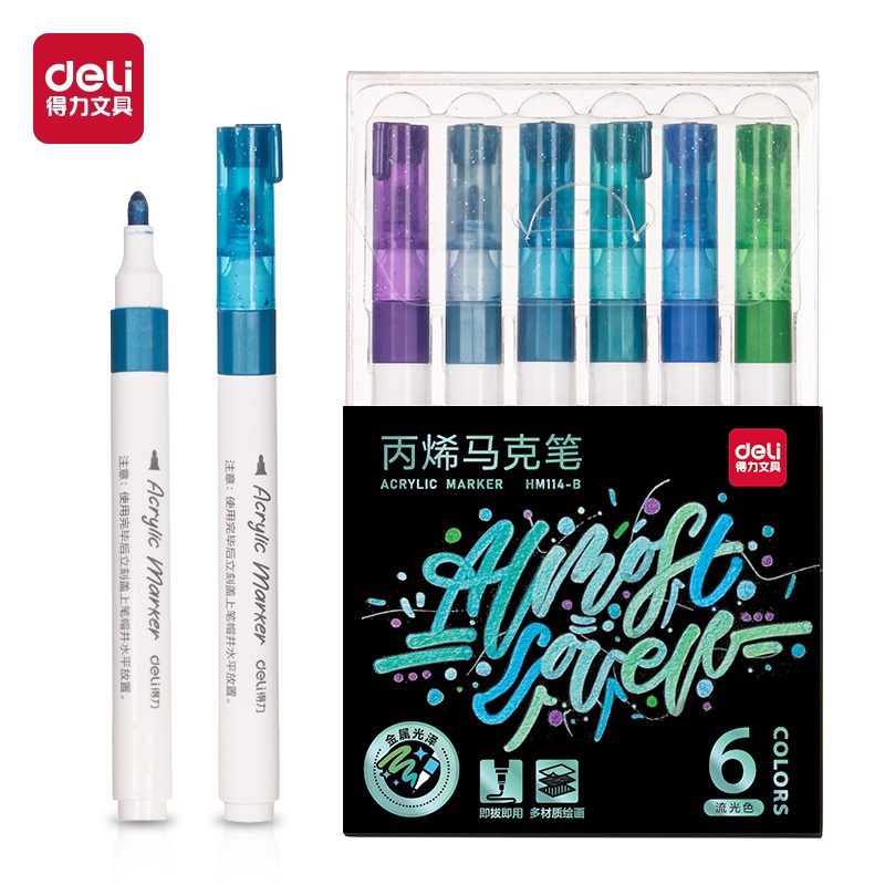 Jual Deli Spidol Akrilik / Acrylic Marker 6 Warna HM114 | Shopee Indonesia