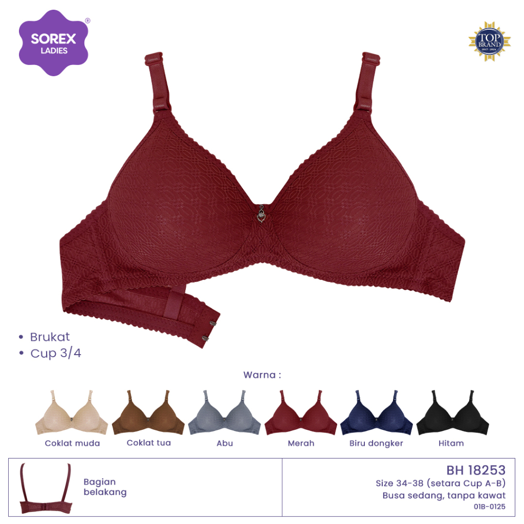 Jual Sorex Bra Busa Sedang Tanpa Kawat Cup A-B Semi Brukat Kait 2 Bra Harian BH 18253 | Shopee ...