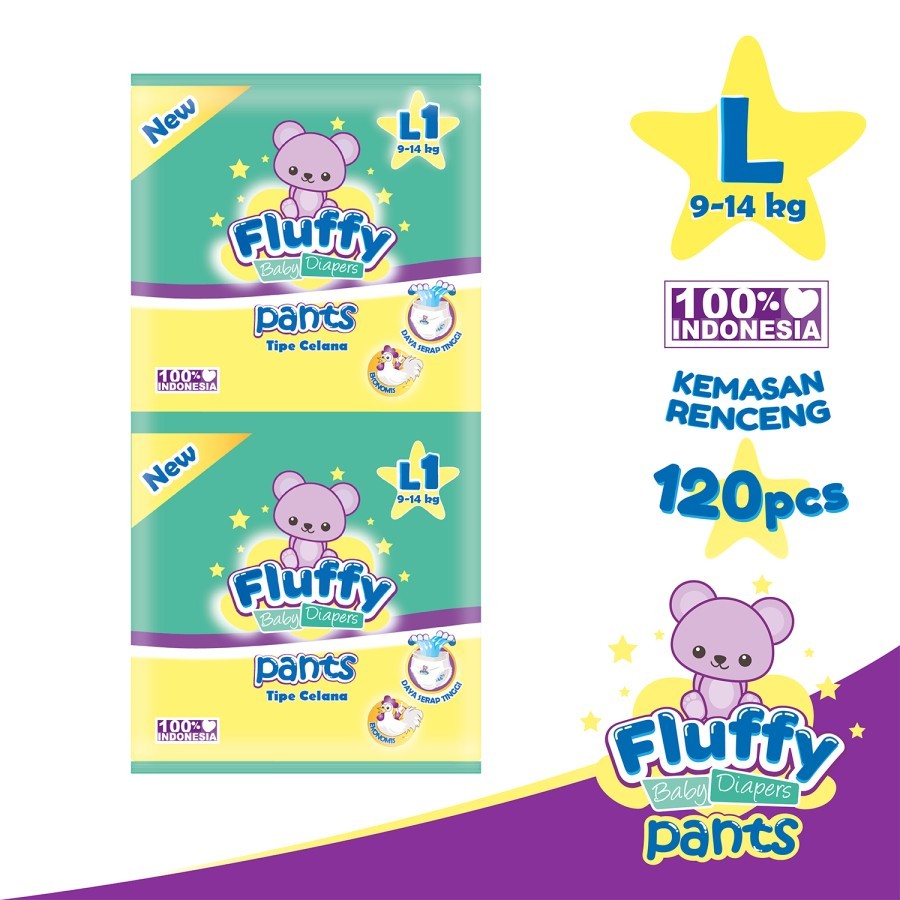 Jual Fluffy Popok bayi Celana size L isi 1 Lembar Baby Diapers Pants L1 (9-14kg) | Shopee Indonesia