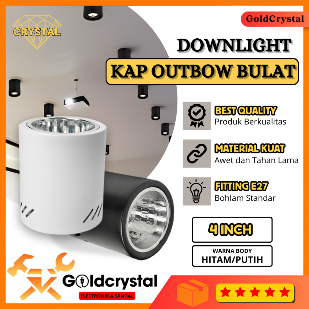 Jual Kap Lampu Downlight Outbow E27 4 Inch Bulat Warna Putih / Hitam ...