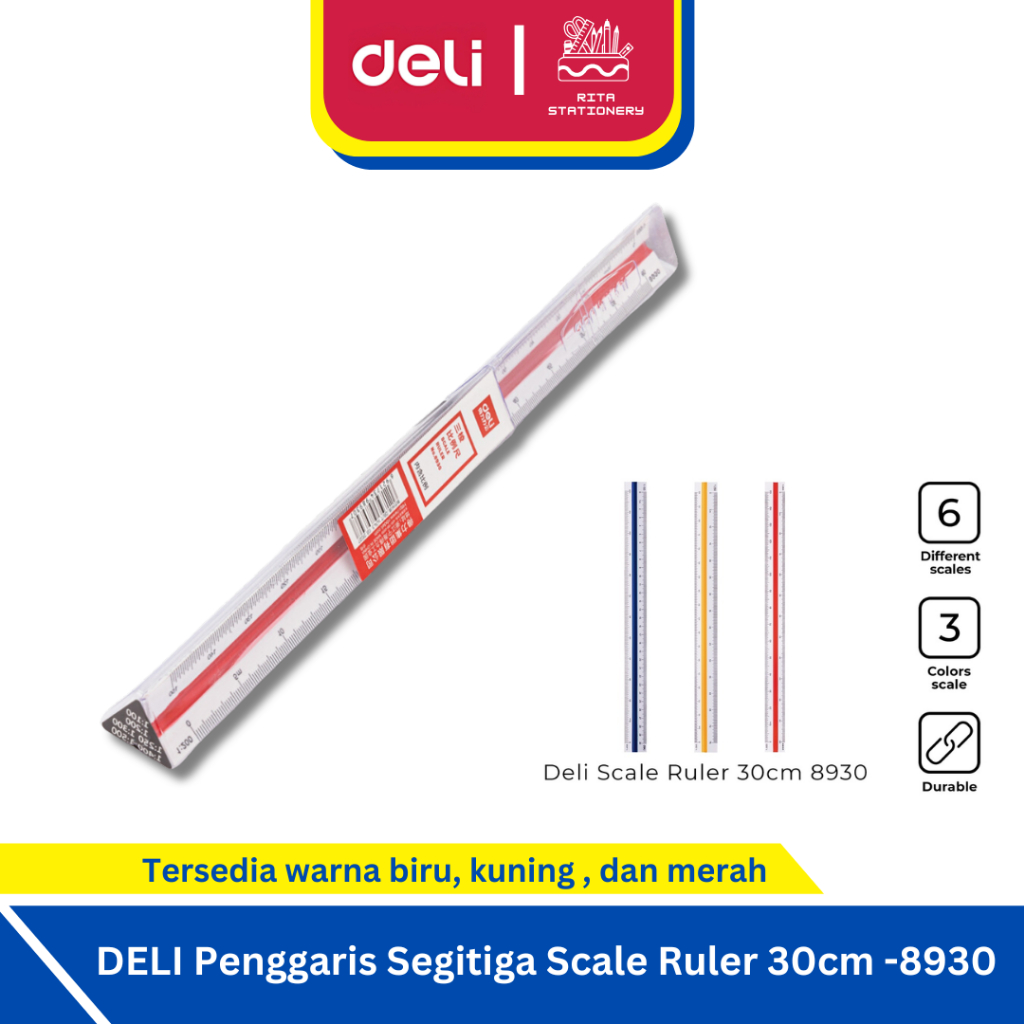 Jual Deli Penggaris Segitiga Scale Ruler 30cm Skala Design Gambar ...