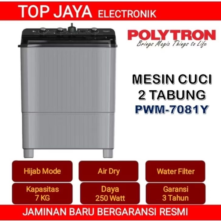 Jual MESIN CUCI POLYTRON 7KG 2 TABUNG/POLYTRON PWM-7081Y 7KG NEW SERIES ...