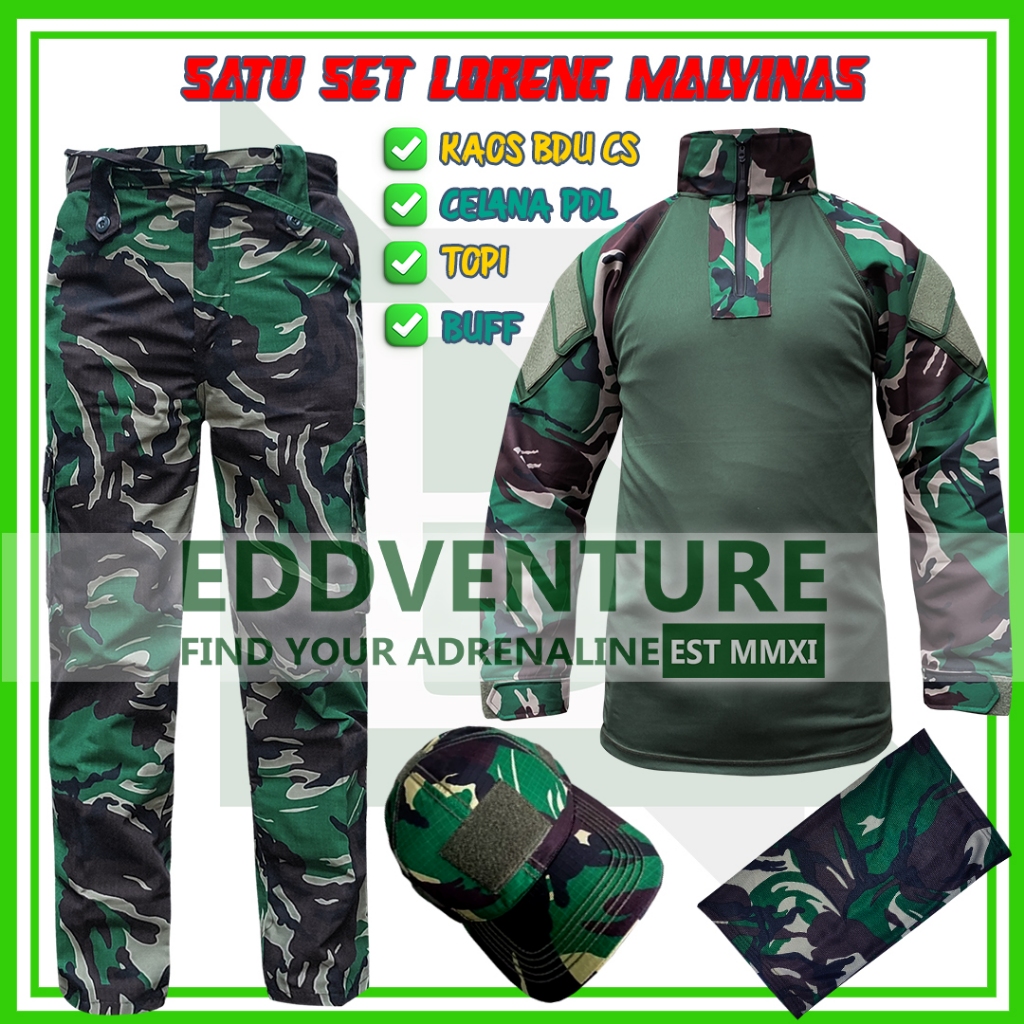 Jual Satu Set Setelan Celana Pdl Kargo Baju Kaos Tshirt BDU CS Seragam TNI Loreng Malvinas ...