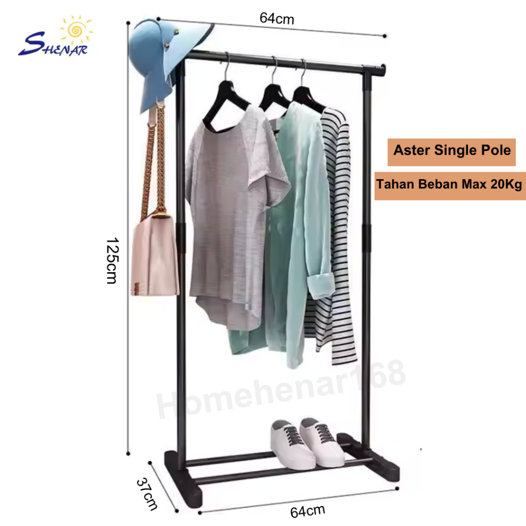 Jual Aster Single Pole Rak Gantungan Besi Hitam Kokoh Standing Hanger ...