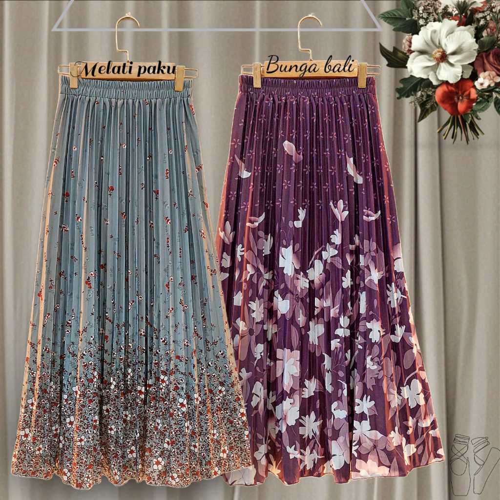 Jual Rok Plisket Panjang motif Bunga/Rok Plisket Bunga Melati Paku ...