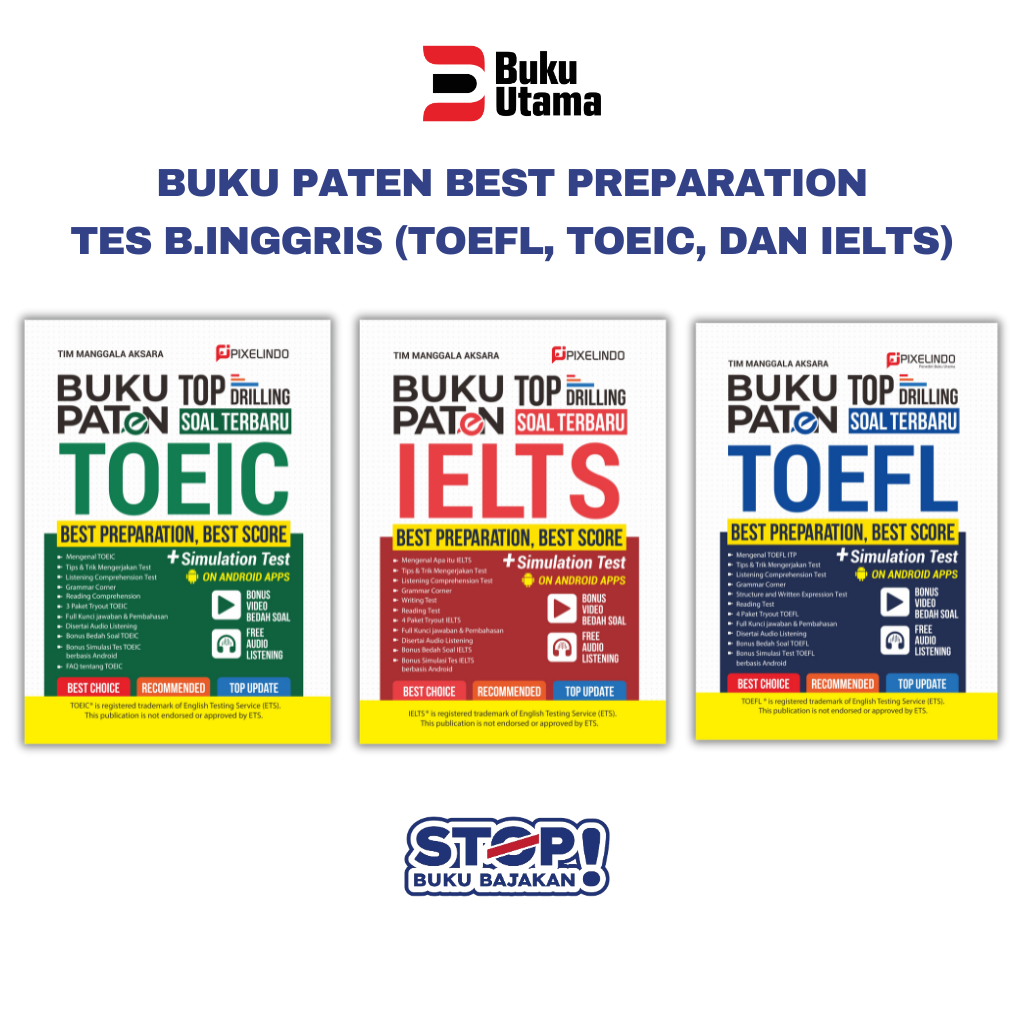 Jual Buku Paten Best Preparation TOEIC, IELTS, TOEFL (Mencakup Materi, Drilling Soal & Audio ...