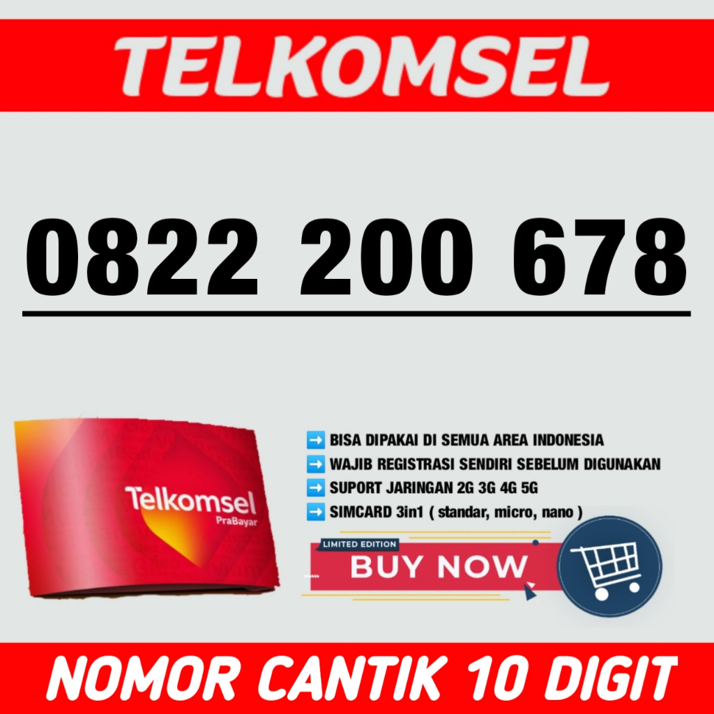 Jual Telkomsel Simpati 10 Digit Nomor Cantik - 0822 200 678 | Shopee Indonesia