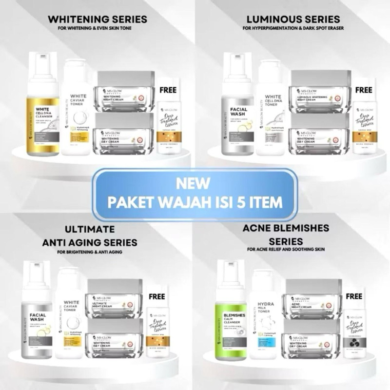 Jual MS GLOW NEW SERIES ( PAKET WAJAH TERBARU ISI 5 FREE DTE ) | Shopee Indonesia