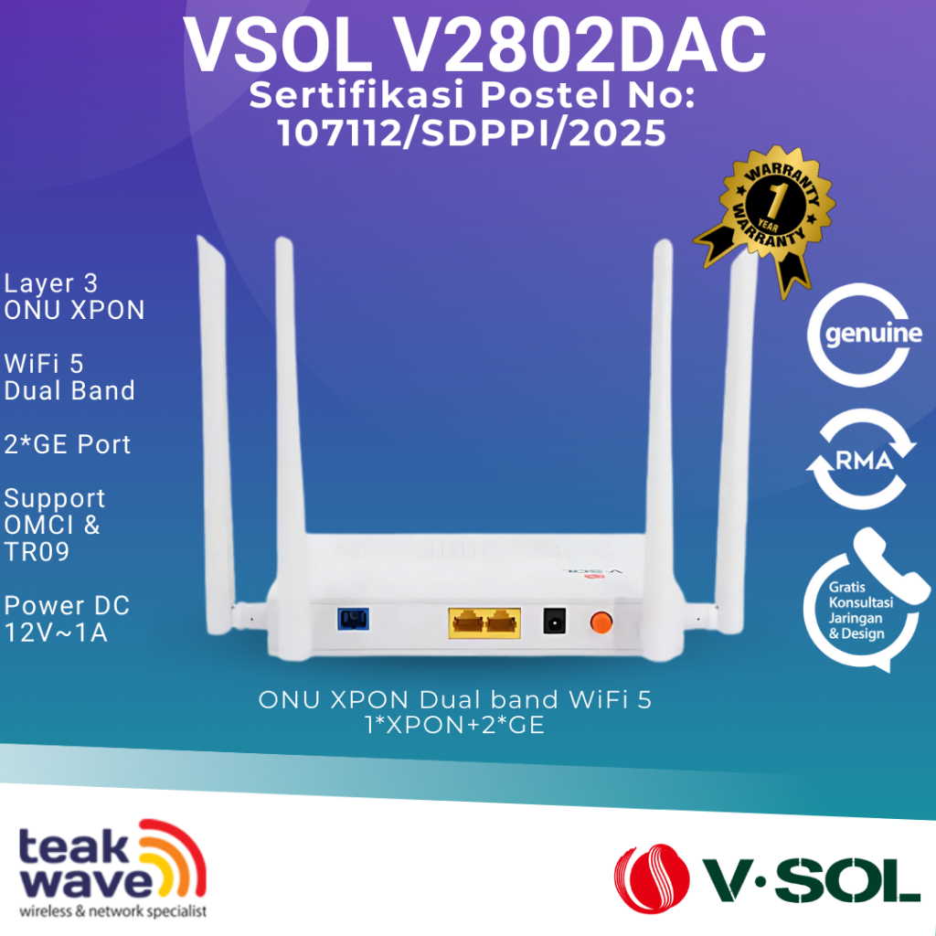Jual VSOL V2802DAC ONU XPON Wi-Fi 5 Dualband ONT 2GE 1FE ONT ONU Modem | Shopee Indonesia