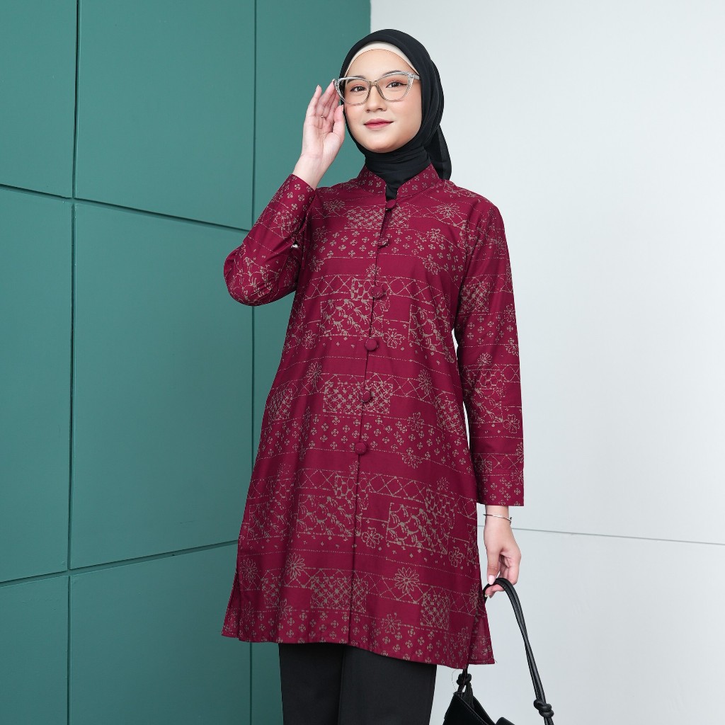 Jual Serina Atasan Wanita Tunik Batik Kerja Modern Kancing Depan Busui Friendly Katun Lengan ...