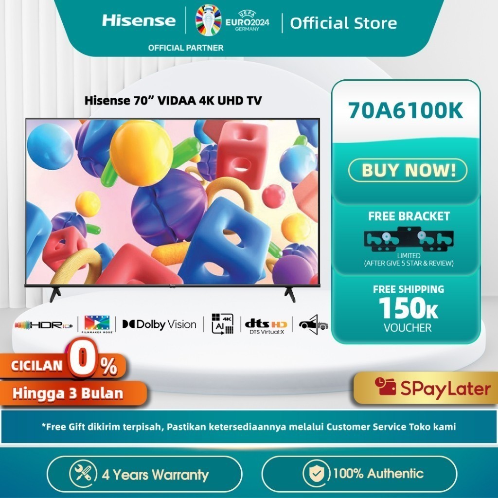 Jual TV LED HISENSE 70 INCH / 70" 70A6100K VIDAA SMART TV 4K UHD Dolby ...