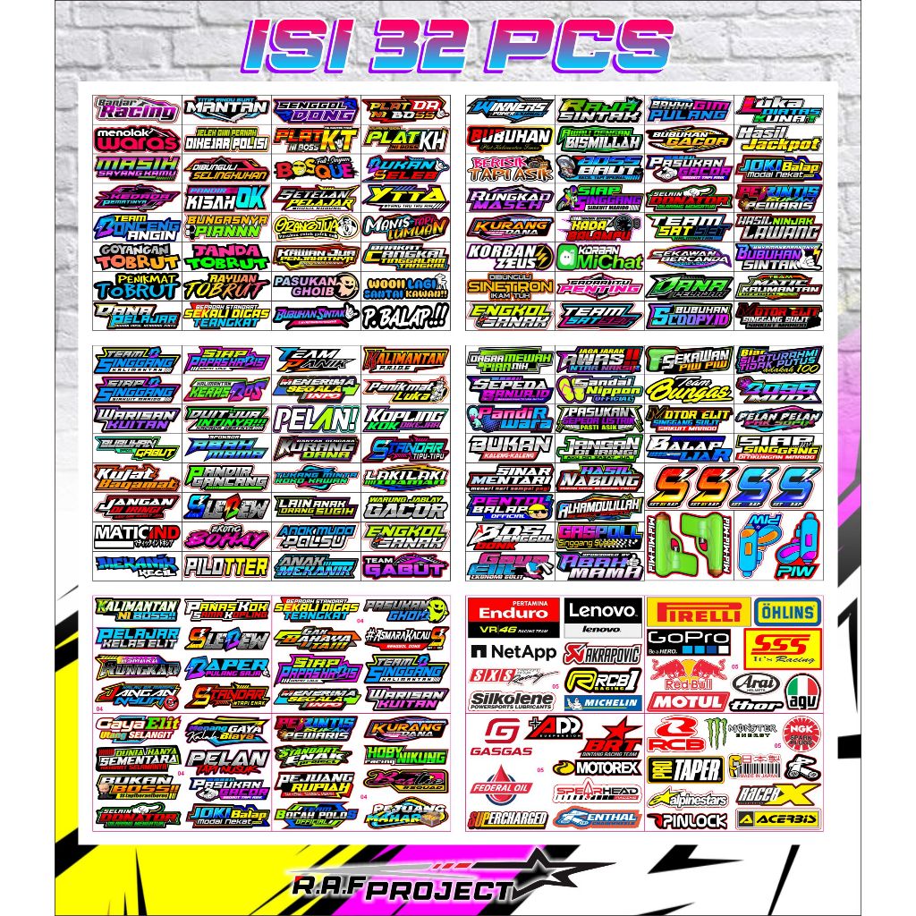 Jual stiker/sticker paketan PACK isi 32 pcs RACING | Shopee Indonesia