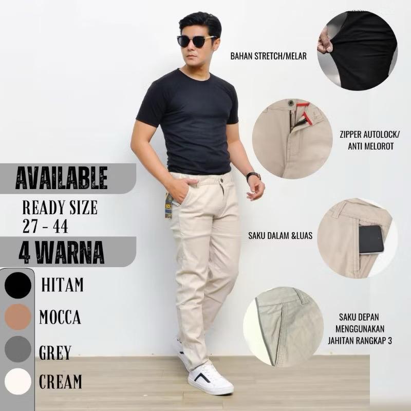 Jual CELANA CHINO Panjang pria Slimfit KERJAHARIAN Santai Casual Formal Hitam Abu Cream Mocca ...