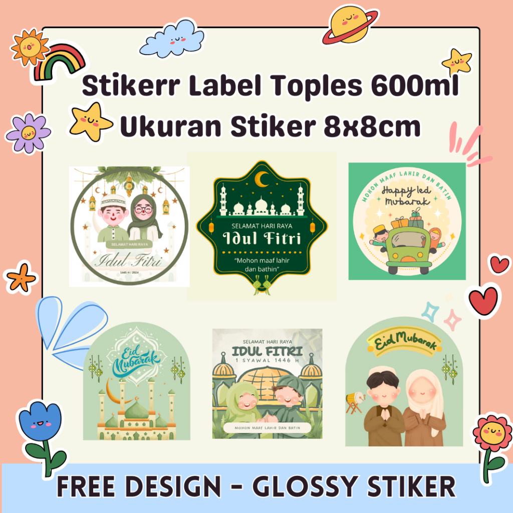 Jual Stiker toples tabung tema lebaran / stiker toples elegan / stiker ...