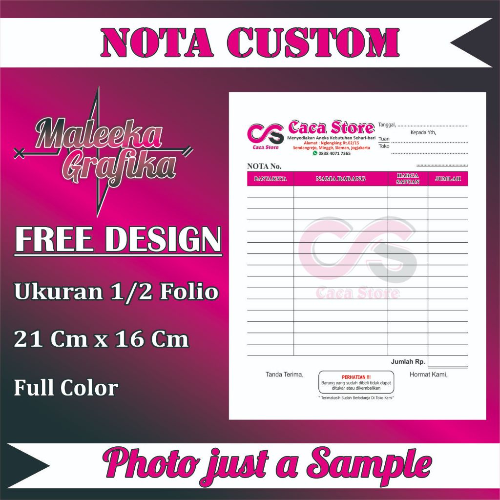 Jual Cetak nota Ukuran 1/2 Folio HVS, nota Custom Cetak nota nama Toko ...