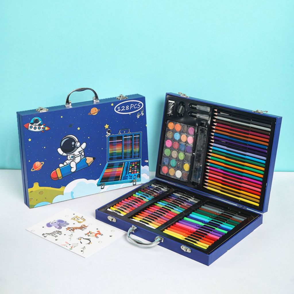Jual Jiuchon Crayon Set 128 Pcs Koper Aluminium Besi Box Set Krayon