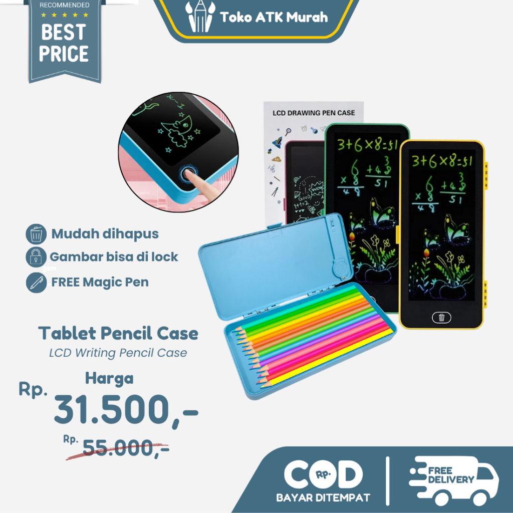 Jual Kotak Tempat Pensil LCD Mainan Edukasi Anak 2 in 1 Papan Coret ...