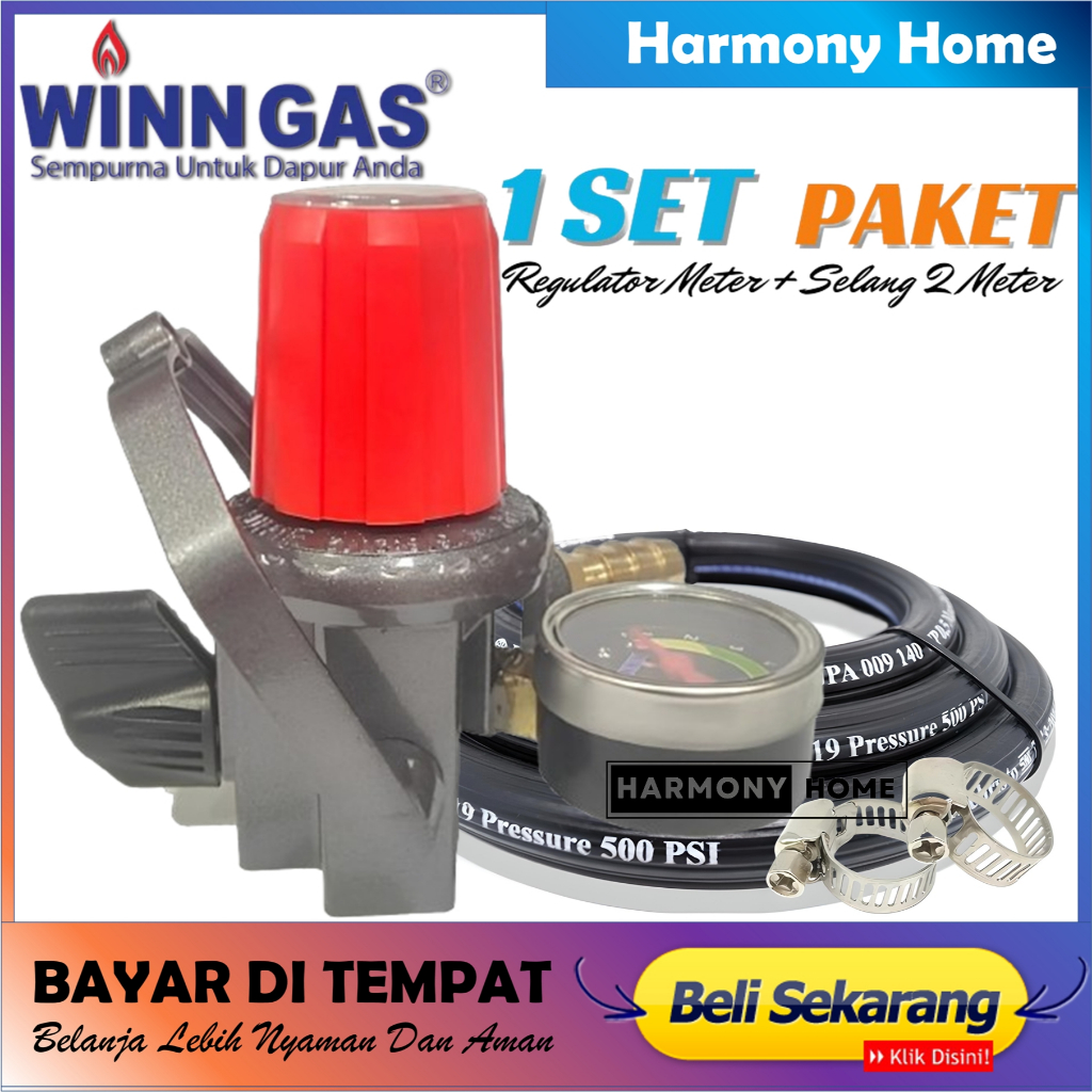 Jual Regulator Winn Gas W-191M+Selang Gas Hitam 2 Meter+Klaim Selang 2 ...