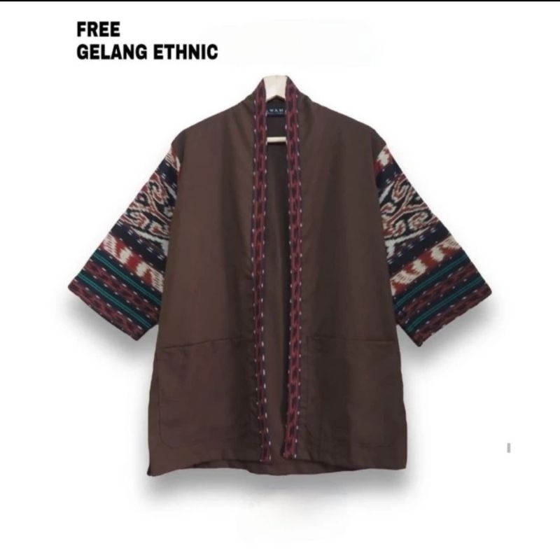 Jual Outer Kimono Tenun Warna Cokelat Hitam Biru navy Kimono Pria ...