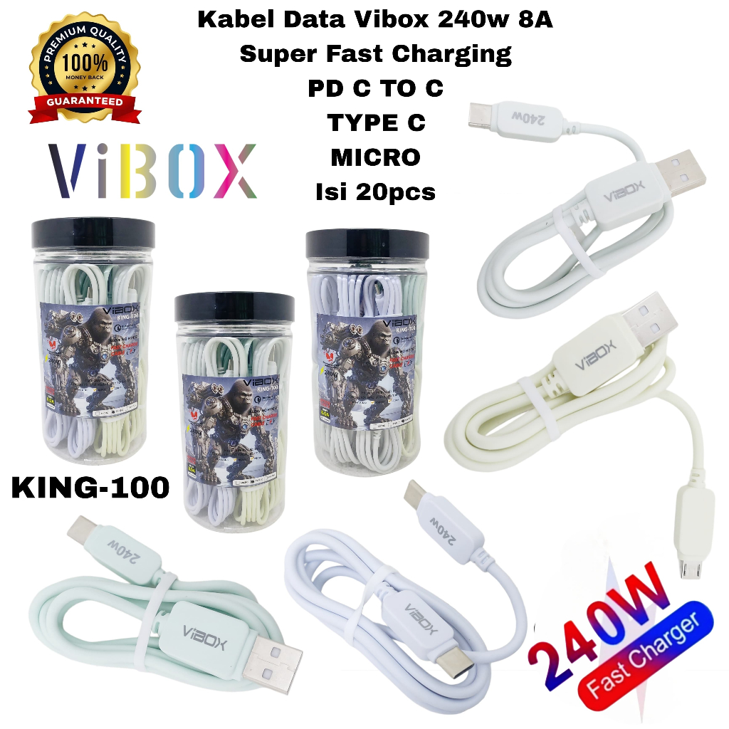 Jual 1 Toples Isi 20PCS King-100 Kabel Data Vibox 8A Warna Pastel Super ...